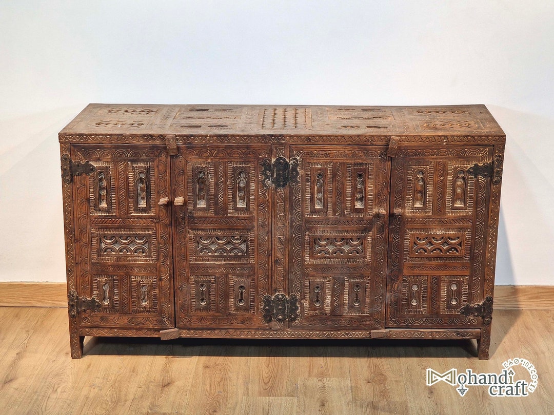One of a Kind CARVED CHEST, Vintage Moroccan Wooden Trunk, Handcrafted ...