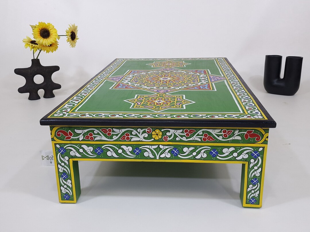 HANDPAINTED COFFEE TABLE Green Cocktail Table Unique Low - Etsy
