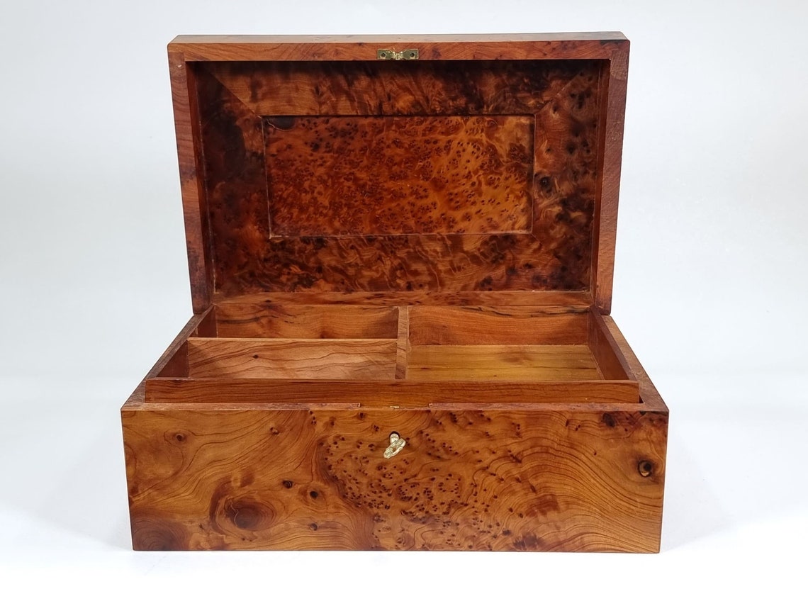 Large HANDMADE Solid Thuya Burl JEWELRY BOX Wood Gift, 12x8 Lockable ...