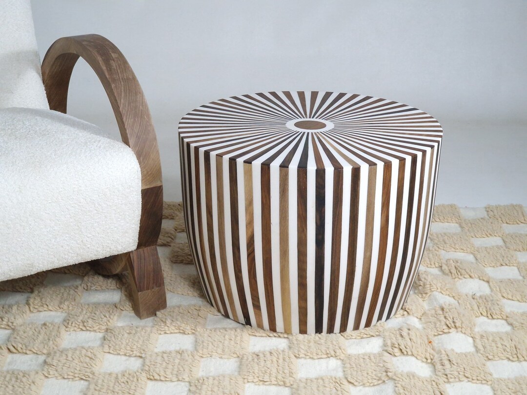 UNIQUE Round Walnut-wood Coffee End Table, Custom Modern Brown Side ...