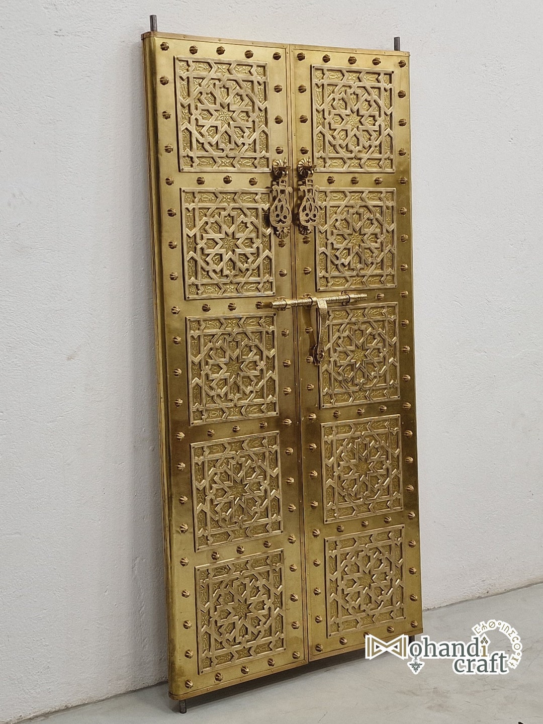 GOLDEN Polished BRASS Moroccan DOOR, Custom Double Panel Door, Hand ...