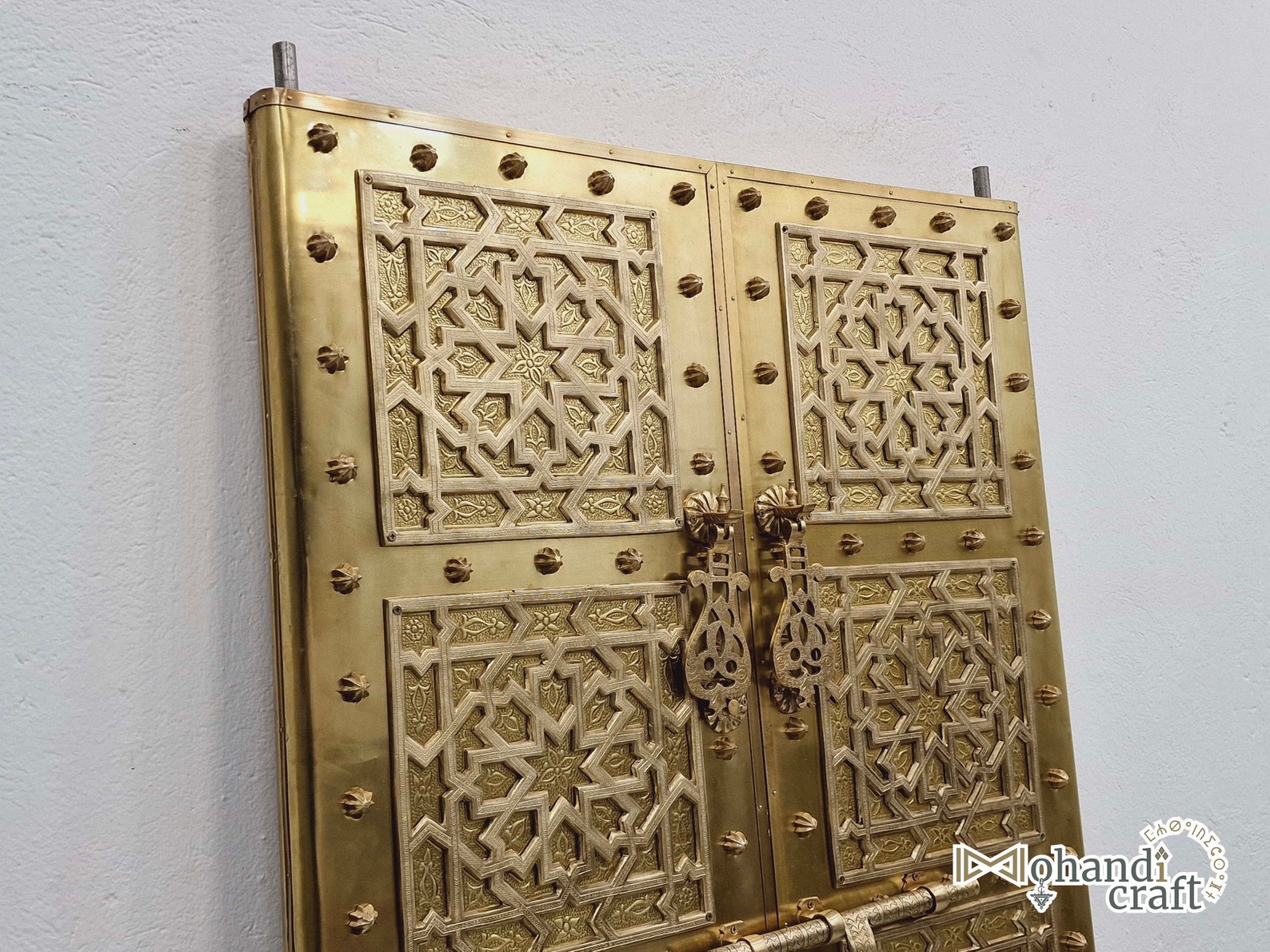 GOLDEN Polished BRASS Moroccan DOOR, Custom Double Panel Door, Hand ...