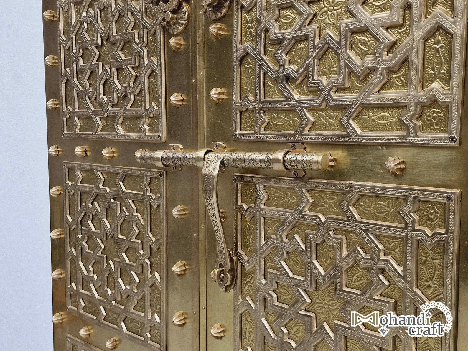 GOLDEN Polished BRASS Moroccan DOOR, Custom Double Panel Door, Hand ...