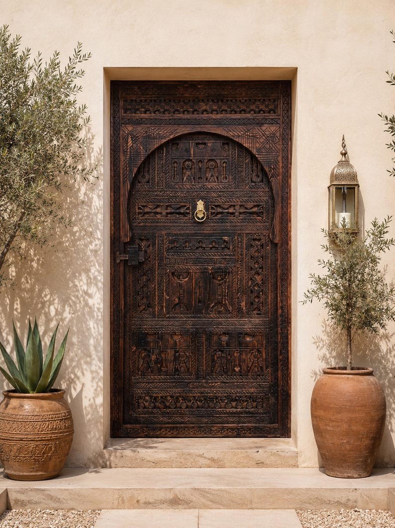 CUSTOM Moroccan WOOD Door, Artwork Moroccan Carved Door, HANDMADE Dark ...