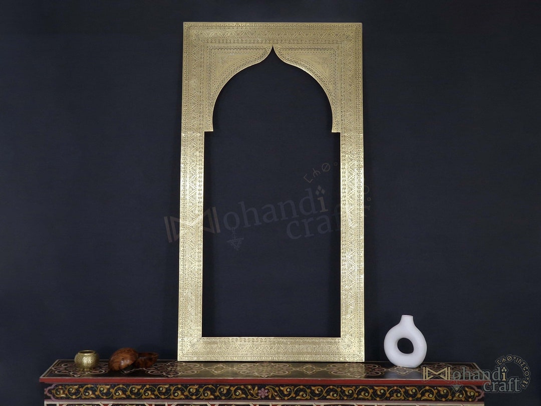 Custom Made Hand Carved Brass Mirror Framed - Golden Brass Wall Mirror ...