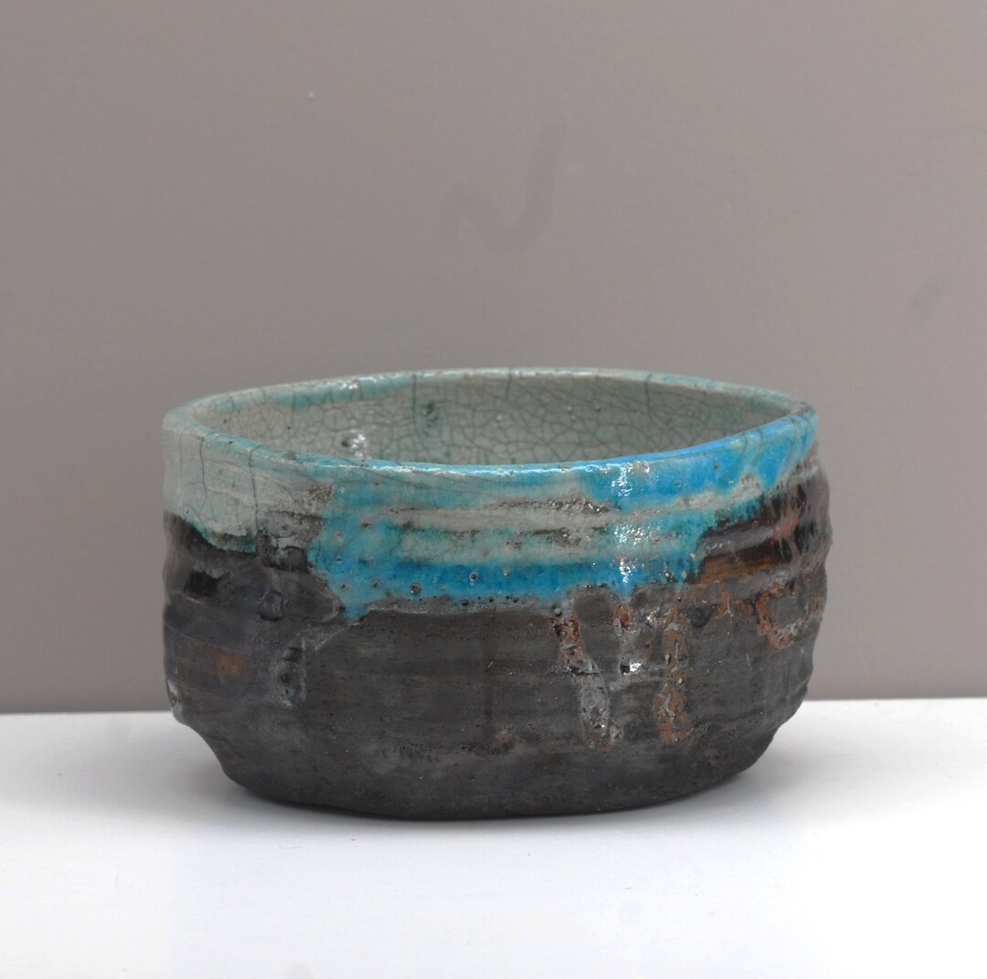 Handmade Raku Salad Bowl, Ceramic, Bronze and Turquoise Colors, Ecuelle ...
