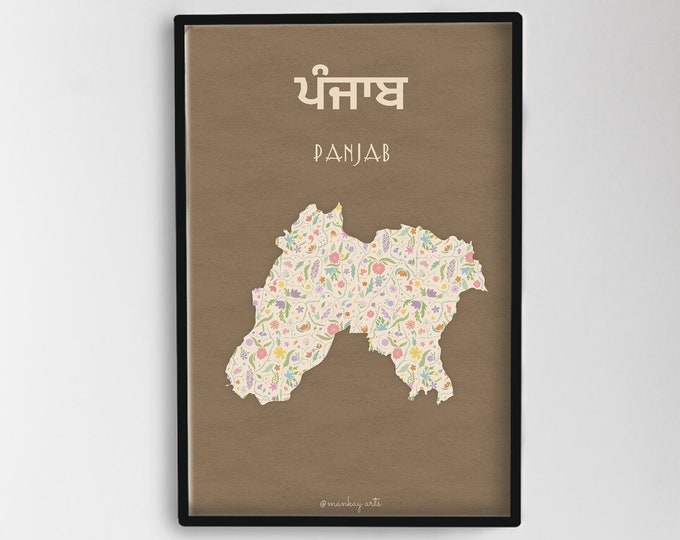 Modern Punjab Map Art, Floral Punjabi Wall Decor (digital Download ...