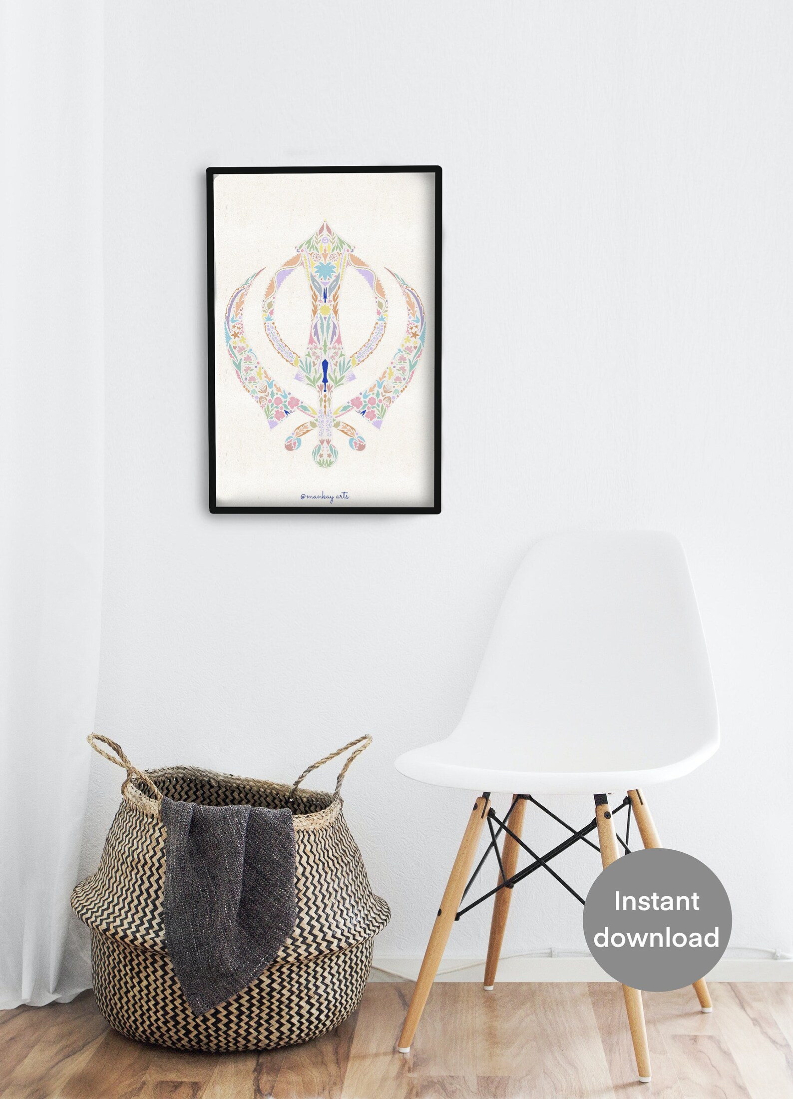 Khanda Wall Art | Floral Khanda Art | Punjabi Wall Art | Instant ...