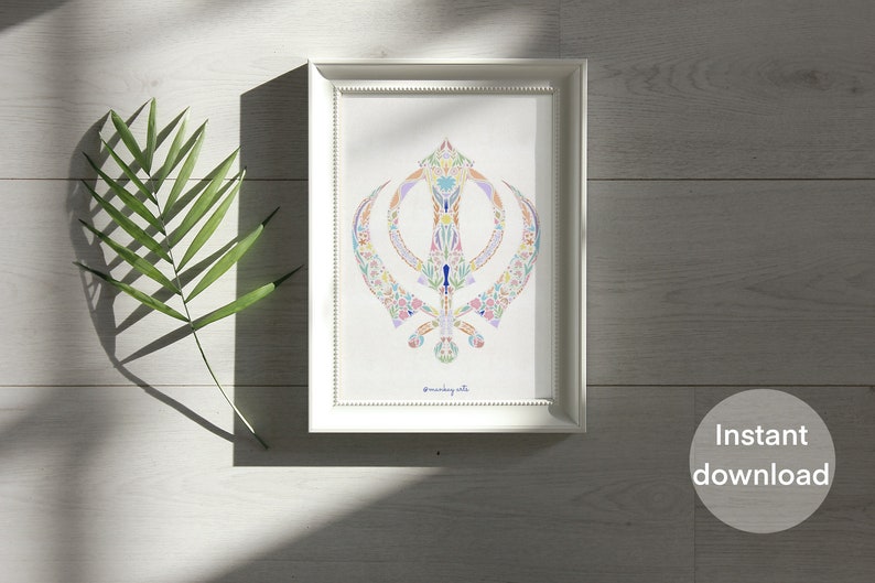 Khanda Wall Art | Floral Khanda Art | Punjabi Wall Art | Instant ...