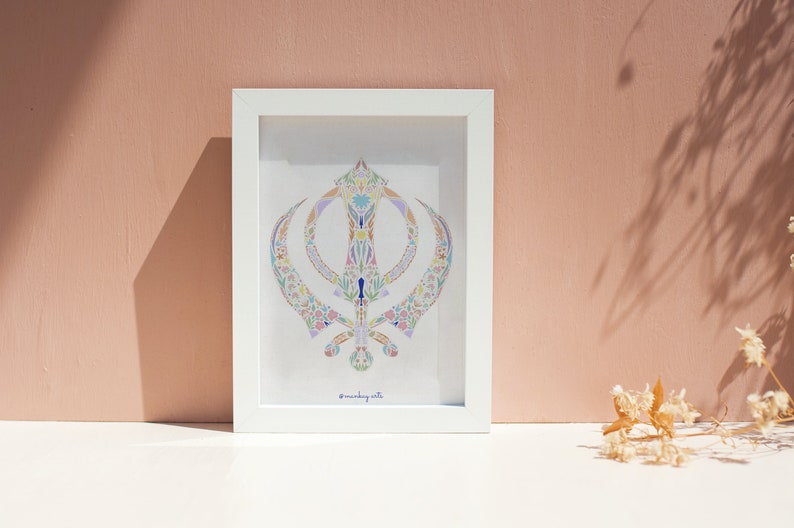 Khanda Wall Art | Floral Khanda Art | Punjabi Wall Art | Instant ...
