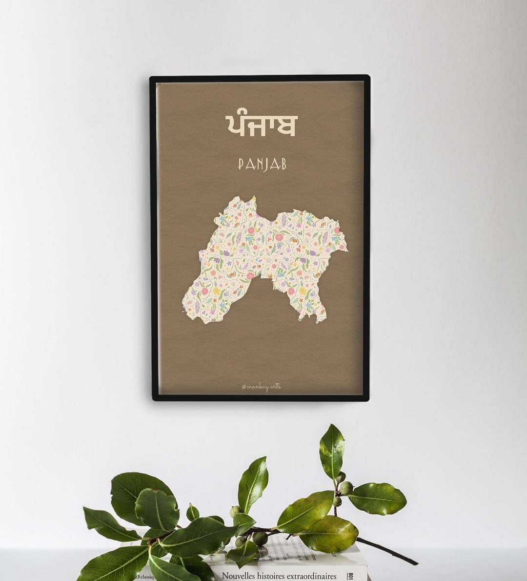 Map of Undivided Panjab | Floral Map | Old Panjab Map | Punjabi Wall ...