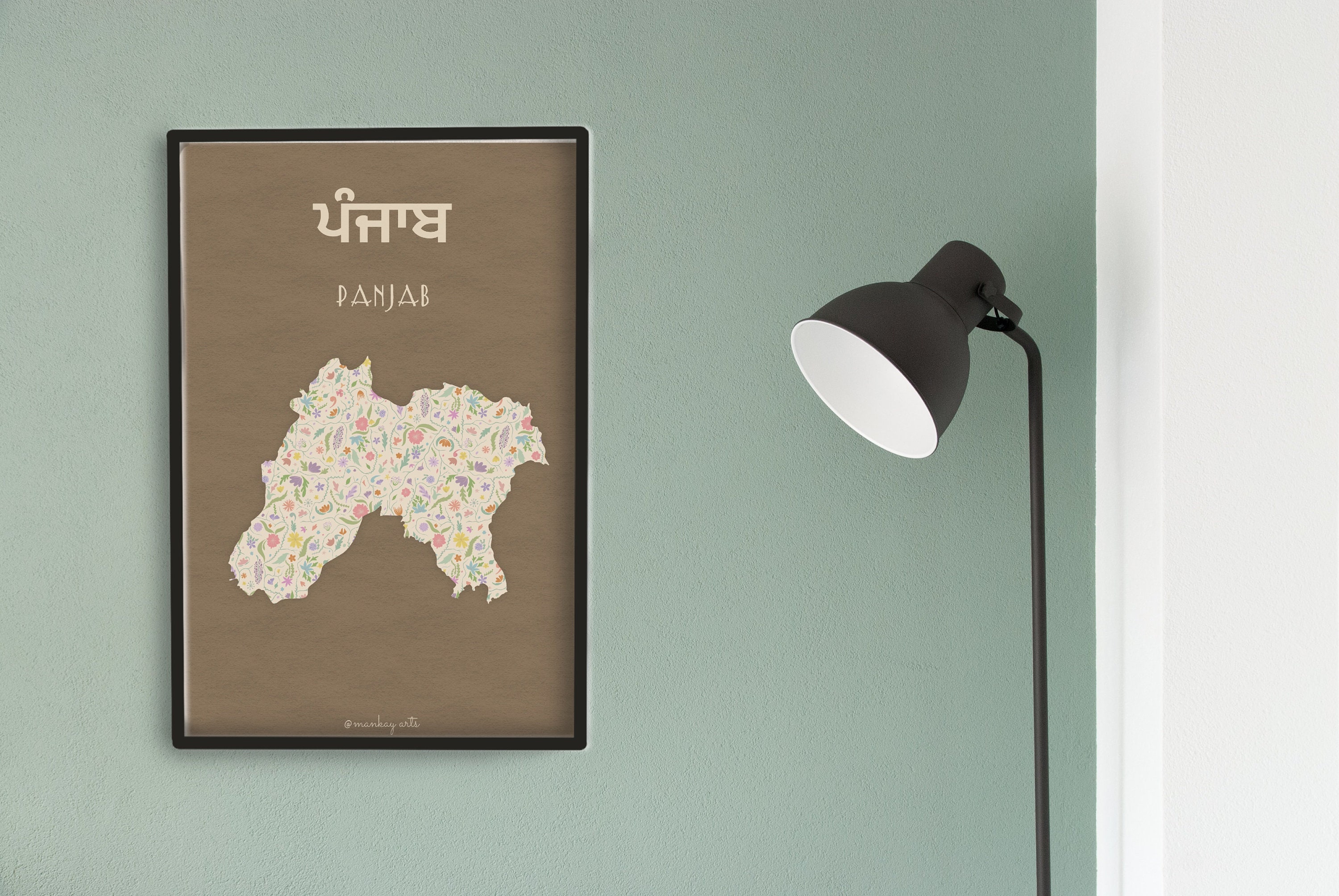 Map of Undivided Panjab | Floral Map | Old Panjab Map | Punjabi Wall ...