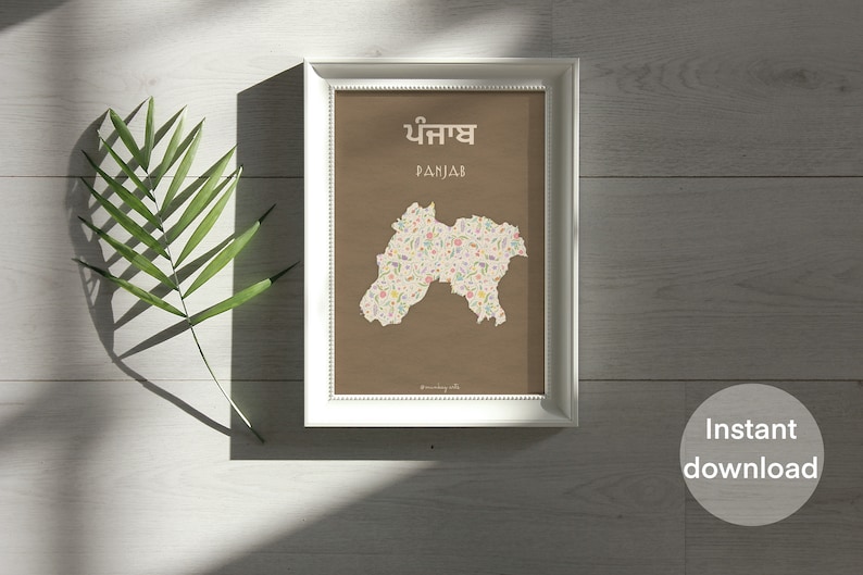 Undivided Punjab Map Art, Floral Punjabi Poster (digital Download ...