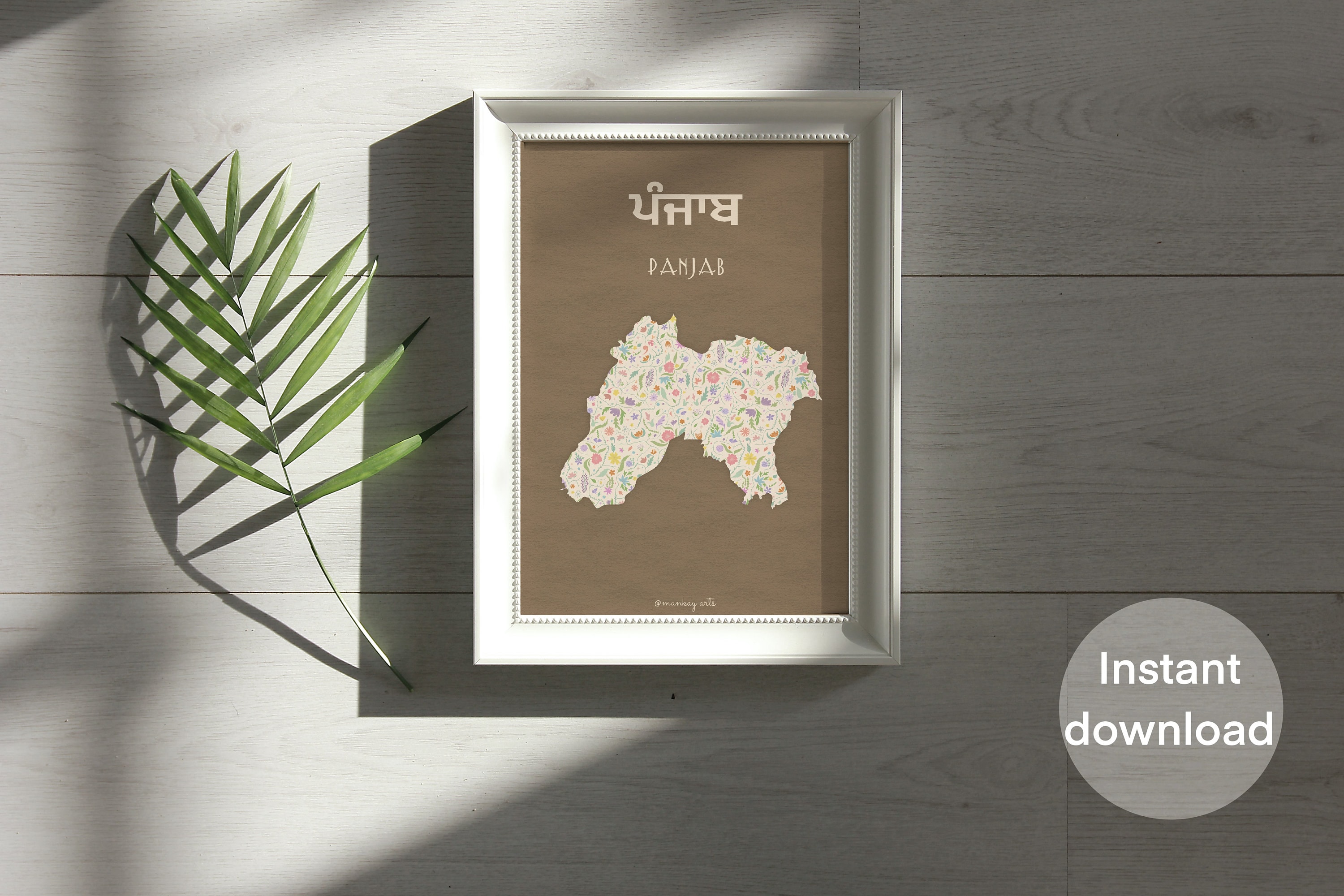 Map of Undivided Panjab | Floral Map | Old Panjab Map | Punjabi Wall ...