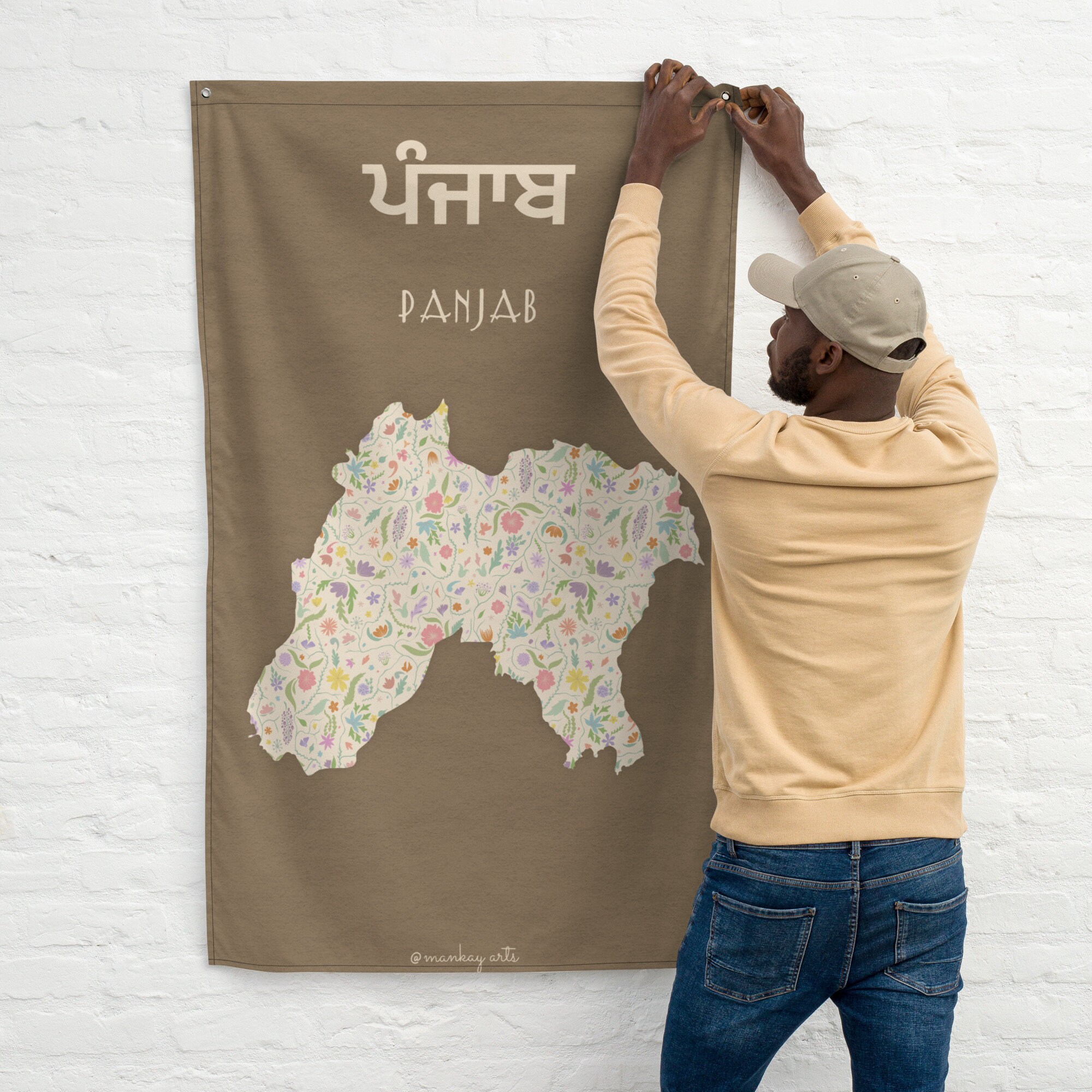 Map of Undivided Panjab Flag | Floral Old Panjab Flag - Etsy