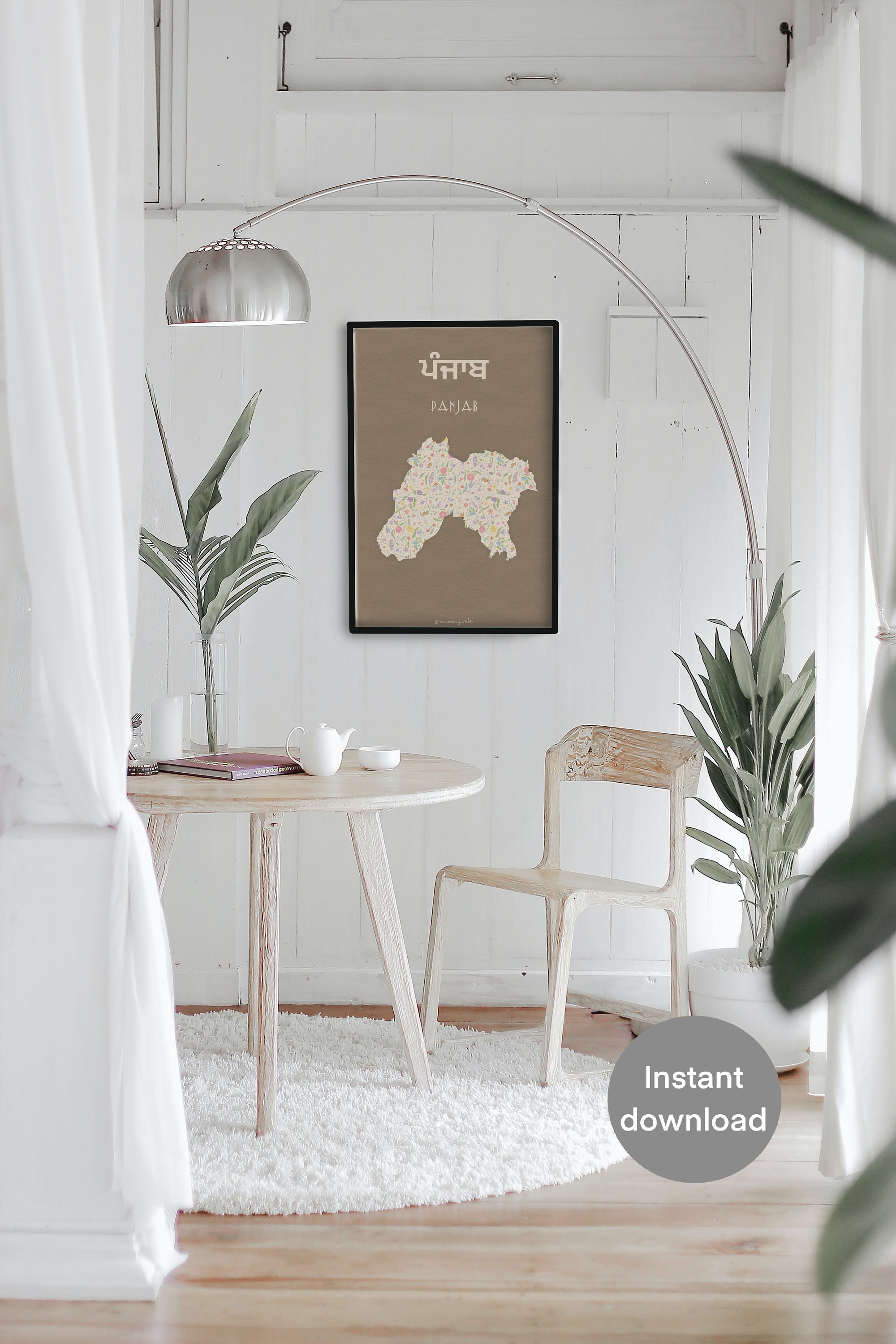 Map of Undivided Panjab | Floral Map | Old Panjab Map | Punjabi Wall ...