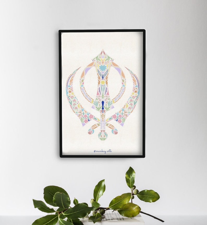 Khanda Wall Art | Floral Khanda Art | Punjabi Wall Art | Instant ...