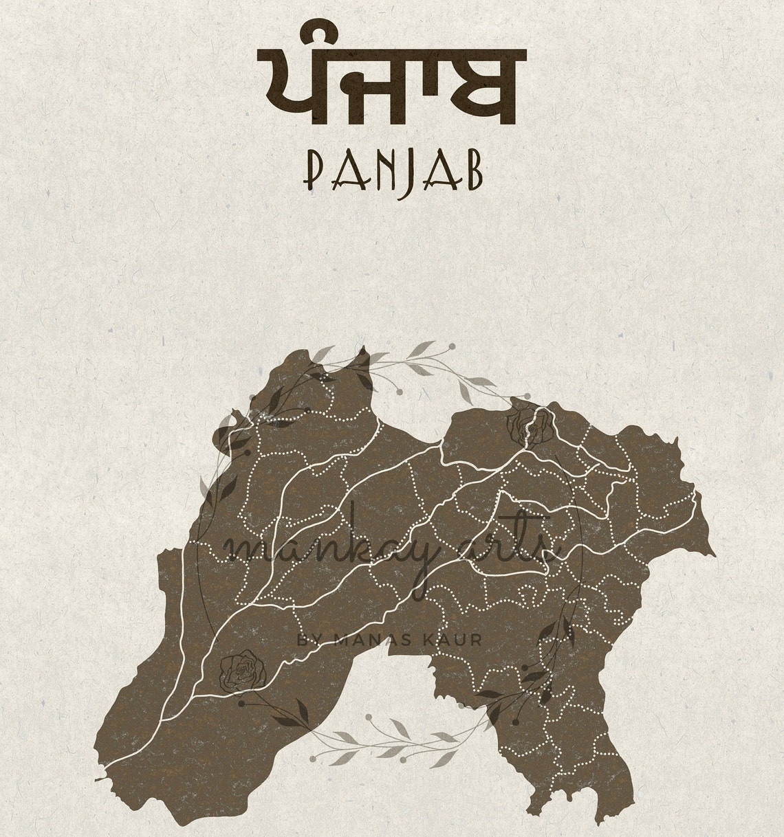 Map of Undivided Panjab Old Panjab Map Punjabi Wall Art Instant ...