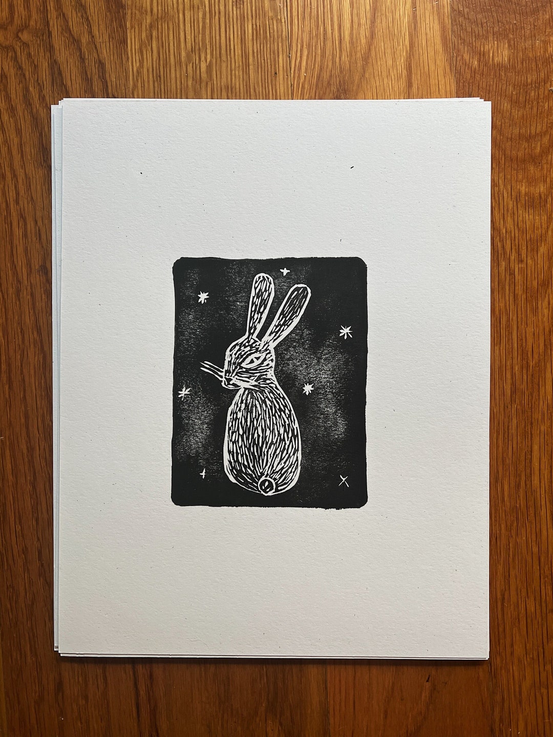 Linocut Rabbit Print - Etsy