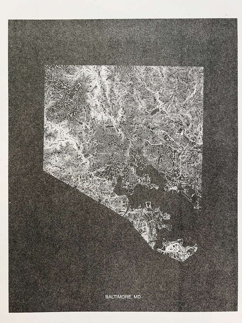 Topographic Map of Baltimore With Black Background - Etsy