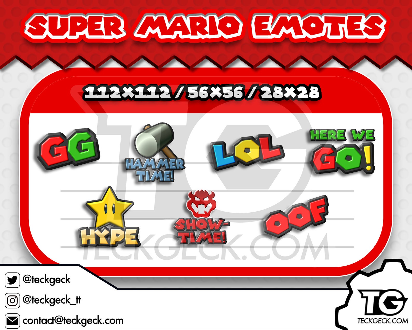 Mario Twitch Emotes X14 | Lets-a Go, Mama Mia, Lol, Too Bad, Hype, LUL ...