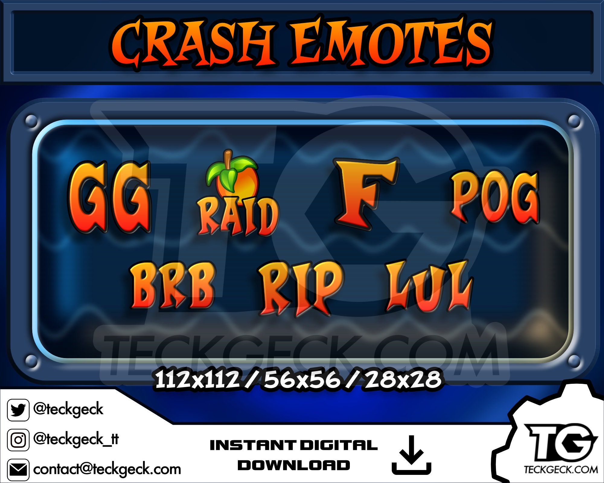Crash Twitch Emotes X14 | Brb, Ez, F, Gg, Hype, Lets Go, Lol, Lul, Oof ...