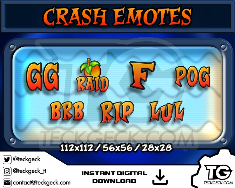 Crash Twitch Emotes X14 | Brb, Ez, F, Gg, Hype, Lets Go, Lol, Lul, Oof ...