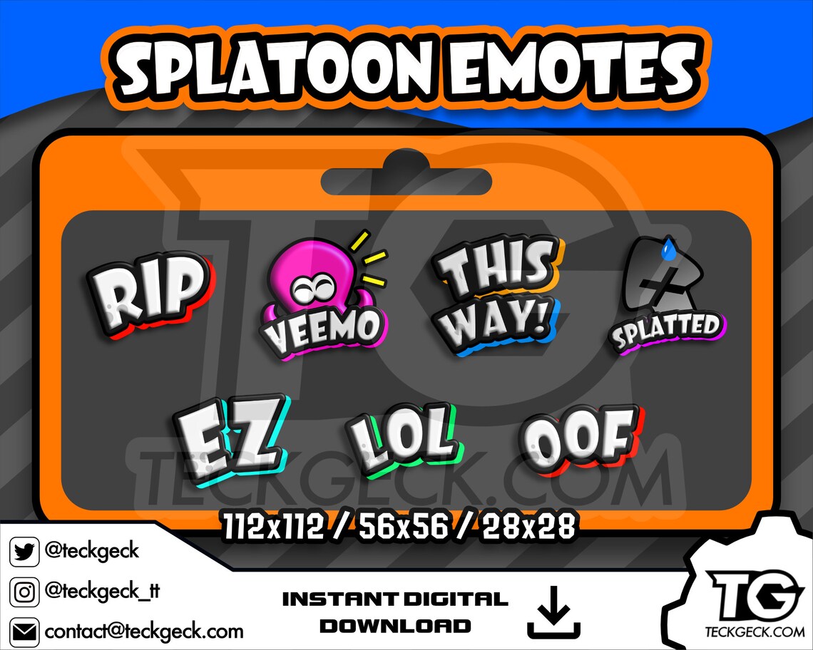 Splatoon Twitch Emotes x15 / De esta manera, Woomy, Rip, Lol, Gg, F ...