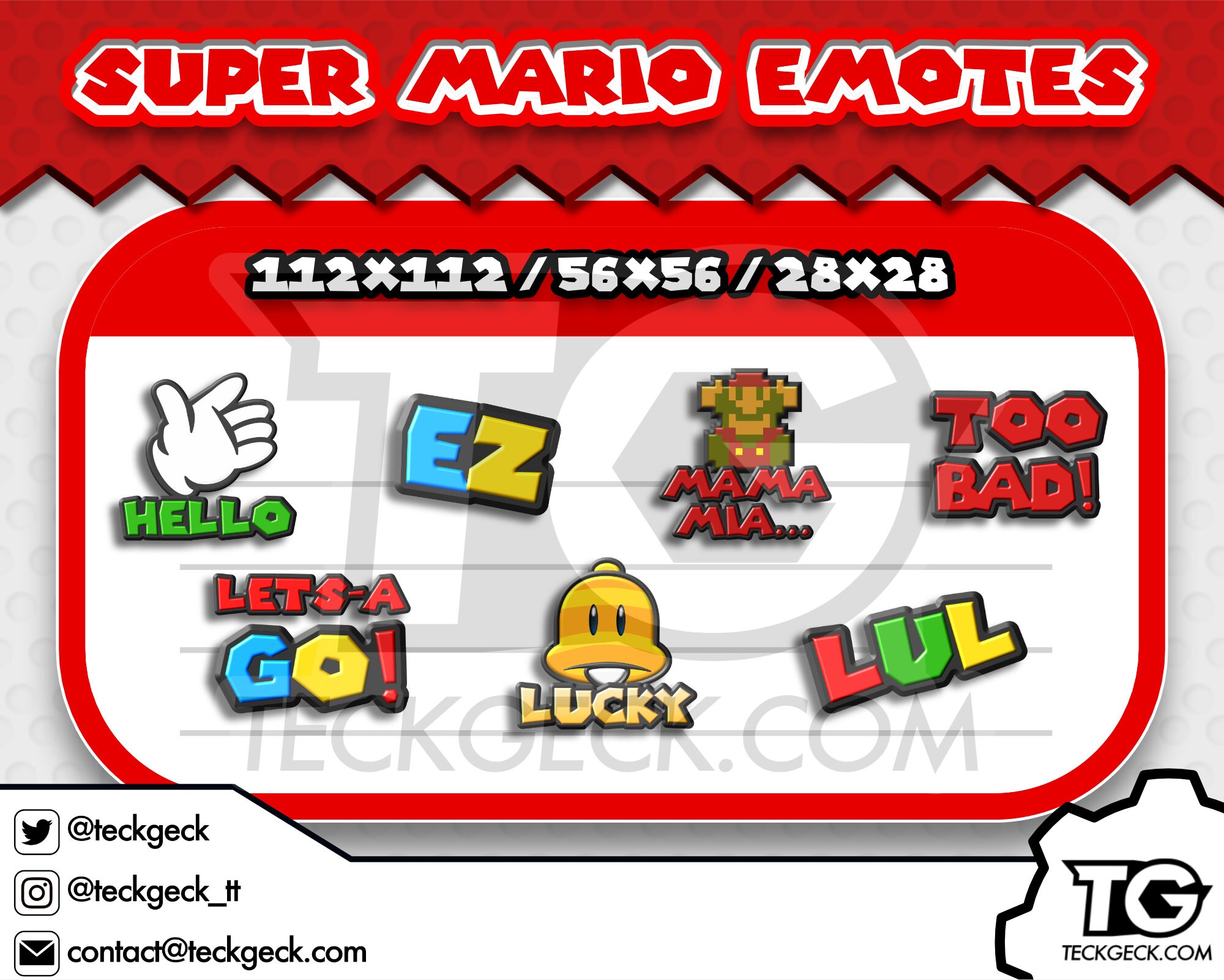 Mario Twitch Emotes X14 | Lets-a Go, Mama Mia, Lol, Too Bad, Hype, LUL ...