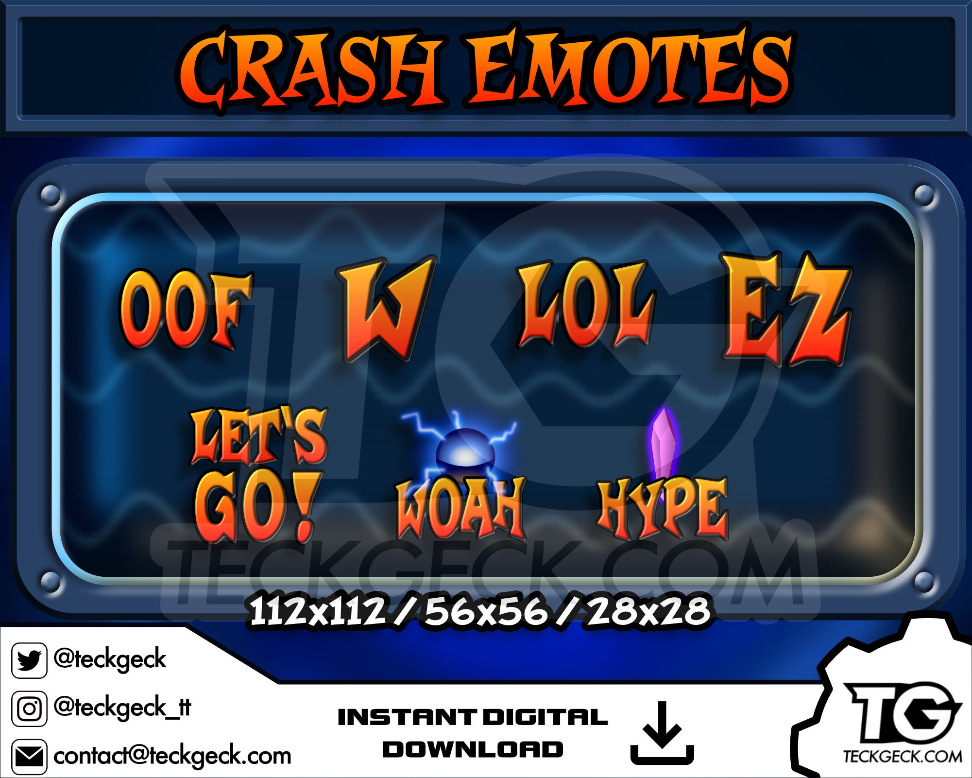 Crash Twitch Emotes X14 | Brb, Ez, F, Gg, Hype, Lets Go, Lol, Lul, Oof ...