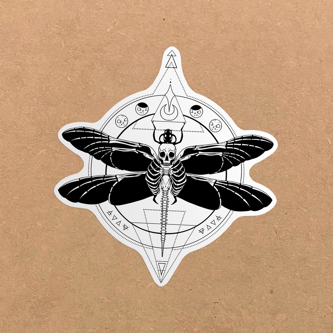 Dragonfly Skeleton Sticker | Gothic Insect Tattoo Decal | Esoteric ...