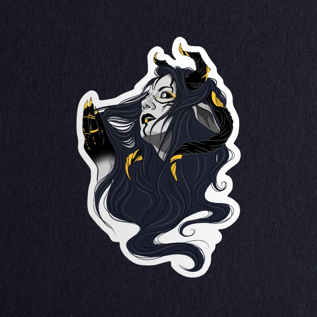 Sticker Autocollant Demon Girl Horns And Golden Hands Etsy