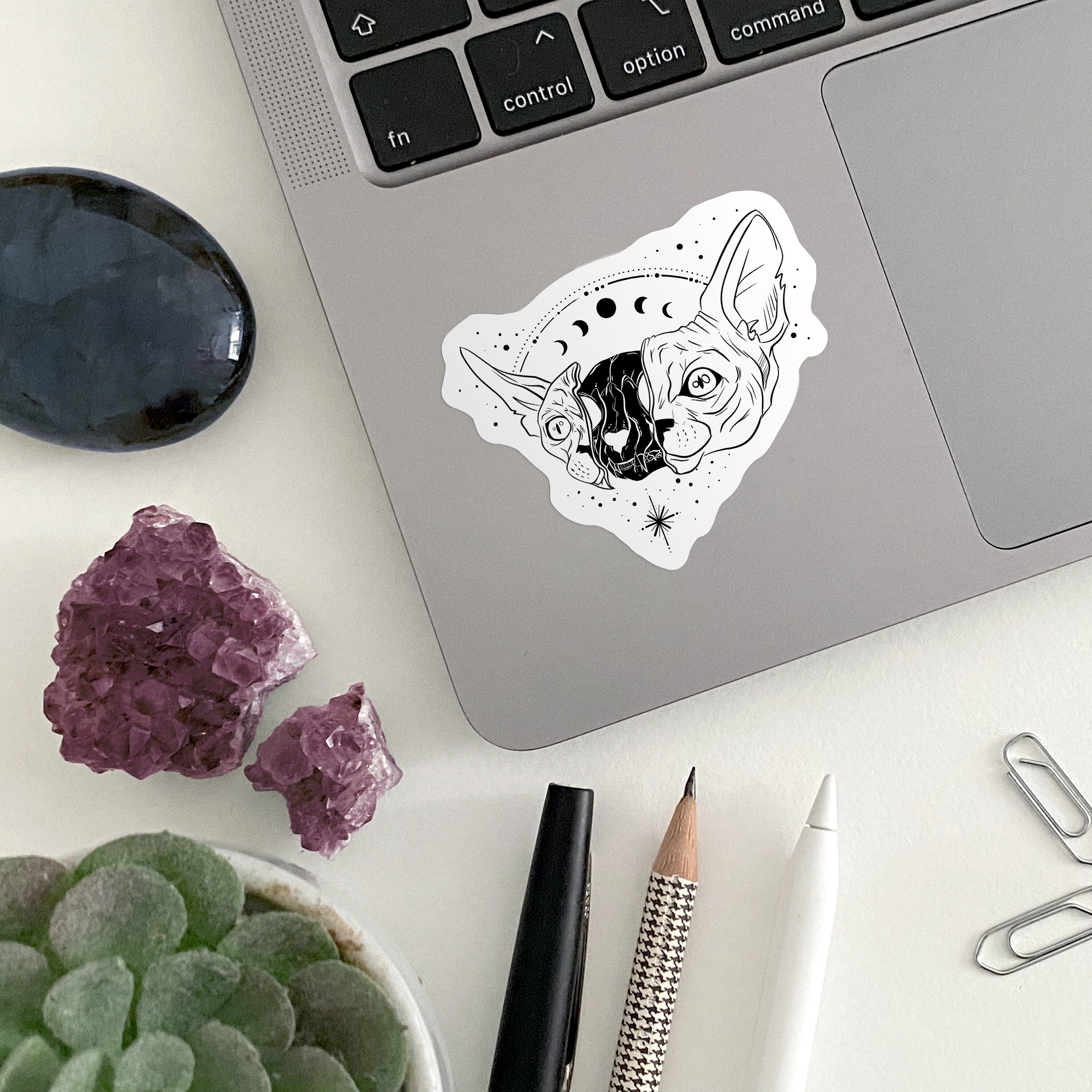 Sticker Cat Sphynx Skull - Gothic Tattoo Style in Black and White - Versatile Decoration ...