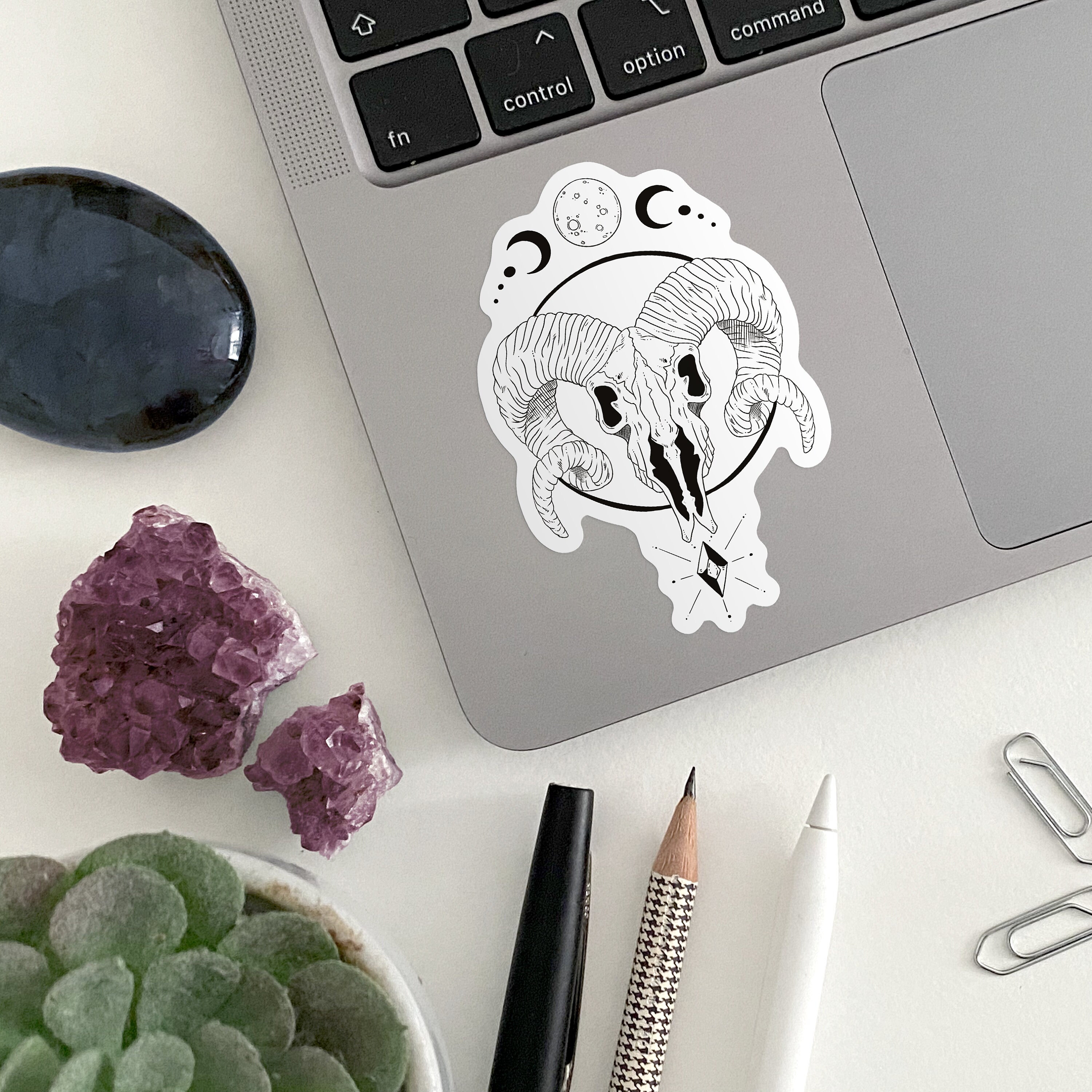 Ram Skull Moon Sticker | Gothic Aries Zodiac Decal | Occult Celestial ...