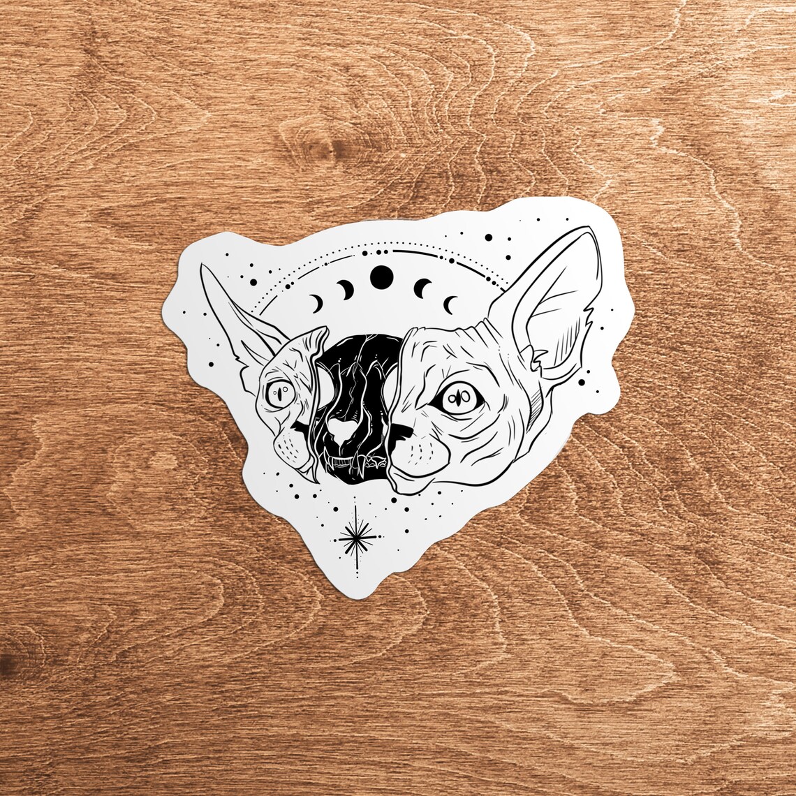 Sticker Cat Sphynx Skull - Gothic Tattoo Style in Black and White - Versatile Decoration ...