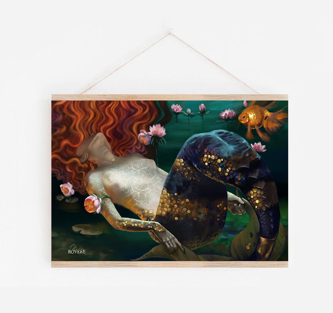 Vintage Mermaid Wall Art Print | Mermaid Poster, Canvas, Illustration ...