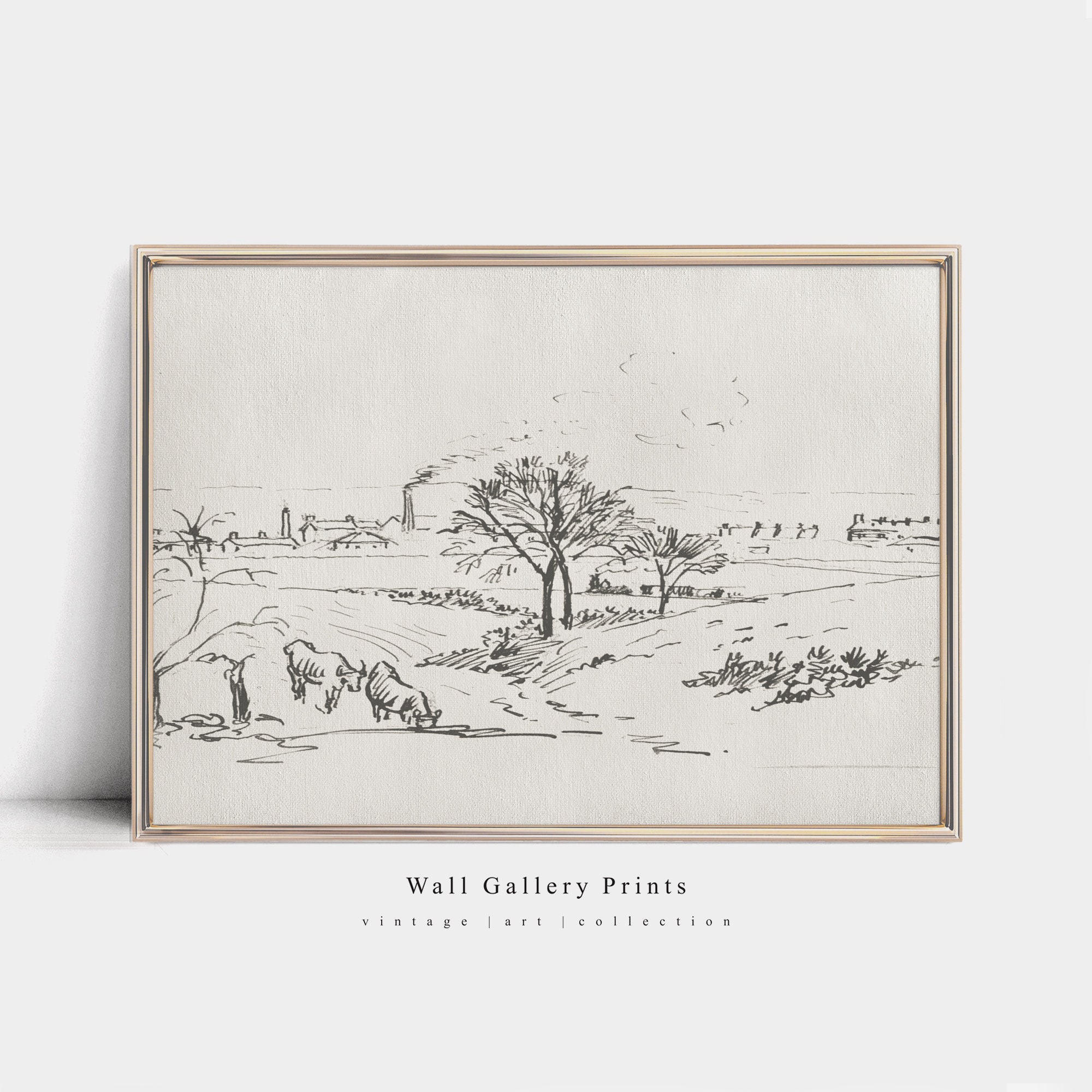 Minimalist Countryside Sketch Neutral Landscape Drawing PRINTABLE ...
