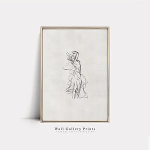 Antique Line Drawing, Vintage Abstract Sketch Woman Art, Digital ...