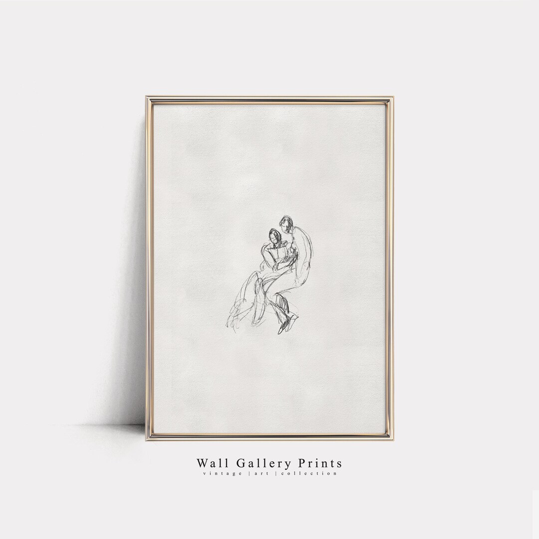 Minimalist Sketch of a Couple | Abstract Etching Decor | PRITNABLE ...