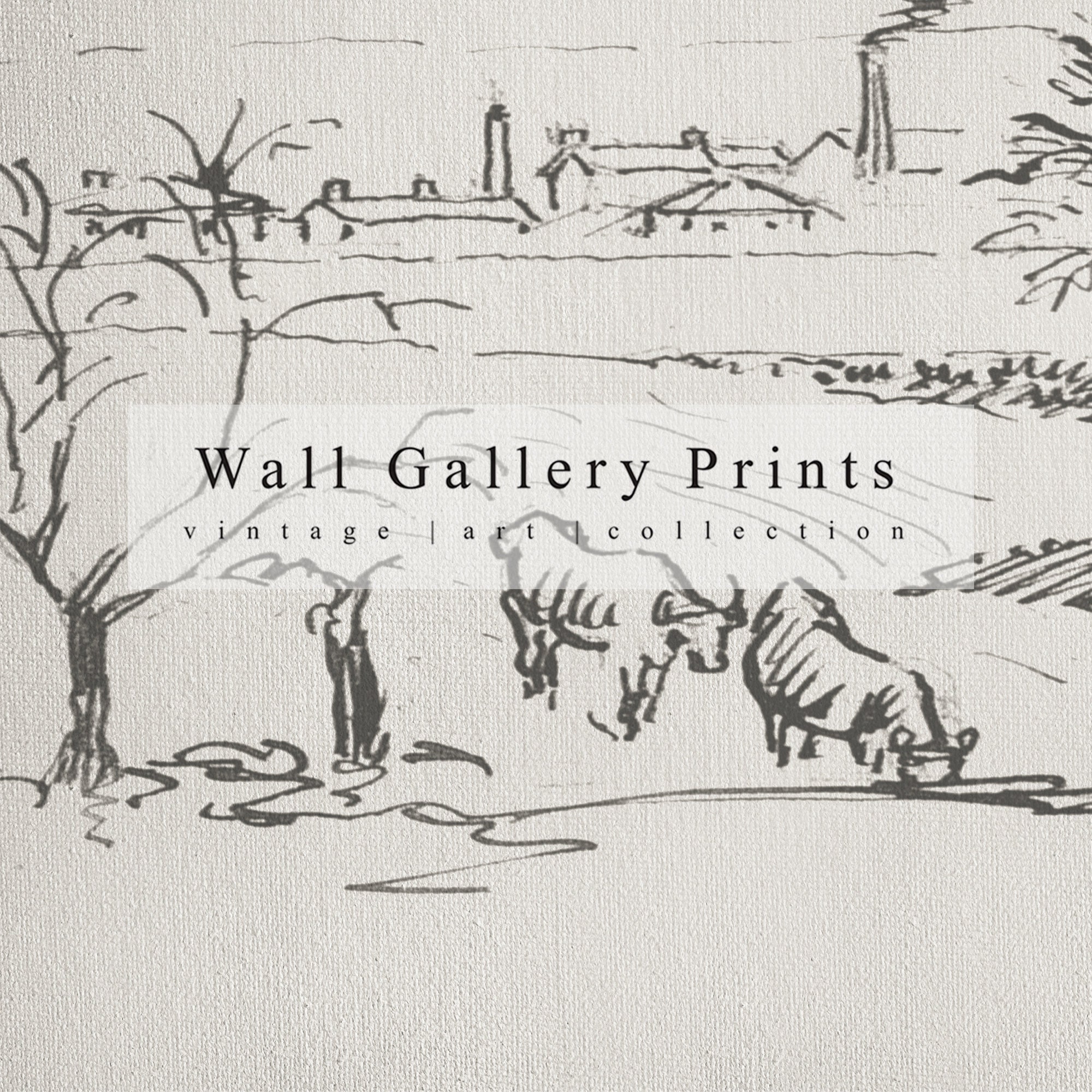 Minimalist Countryside Sketch Neutral Landscape Drawing PRINTABLE ...