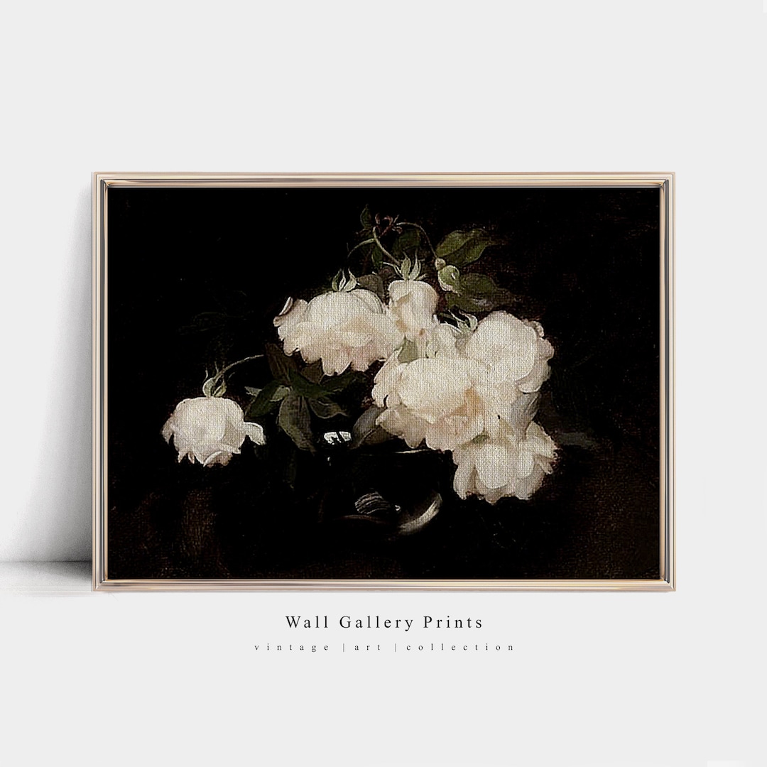 Moody White Flower Still Nature | Vintage Oil Painting | PRINTABLE ...
