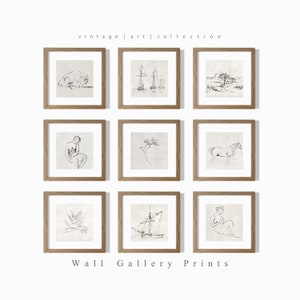 Minimalist Neutral Abstract Drawing SET | Modern Vintage Print ...