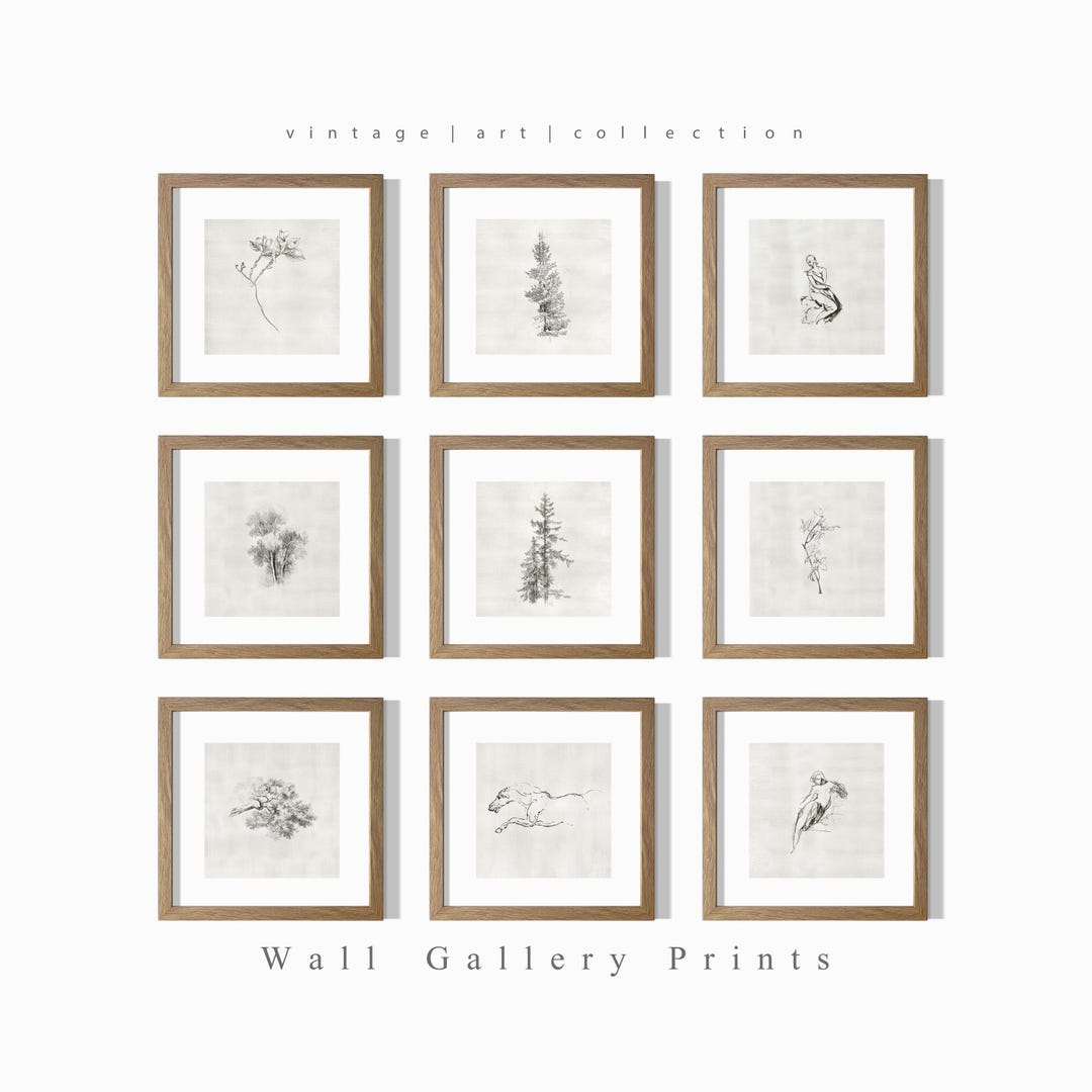 Antique Prints Set | Minimalist Neutral Country Drawing | Modern ...