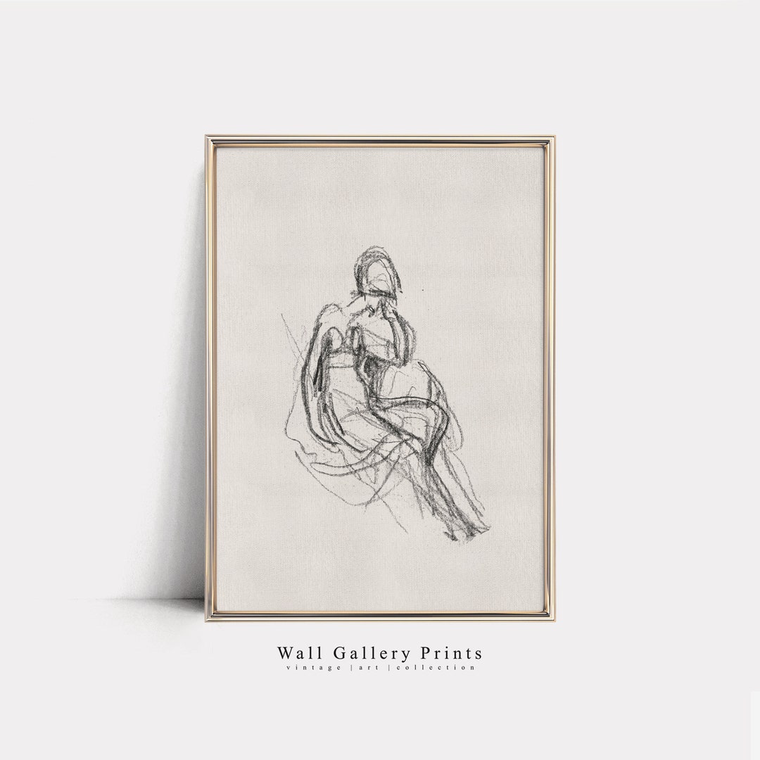 Antique Line Drawing Vintage Abstract Sketch Woman Art - Etsy