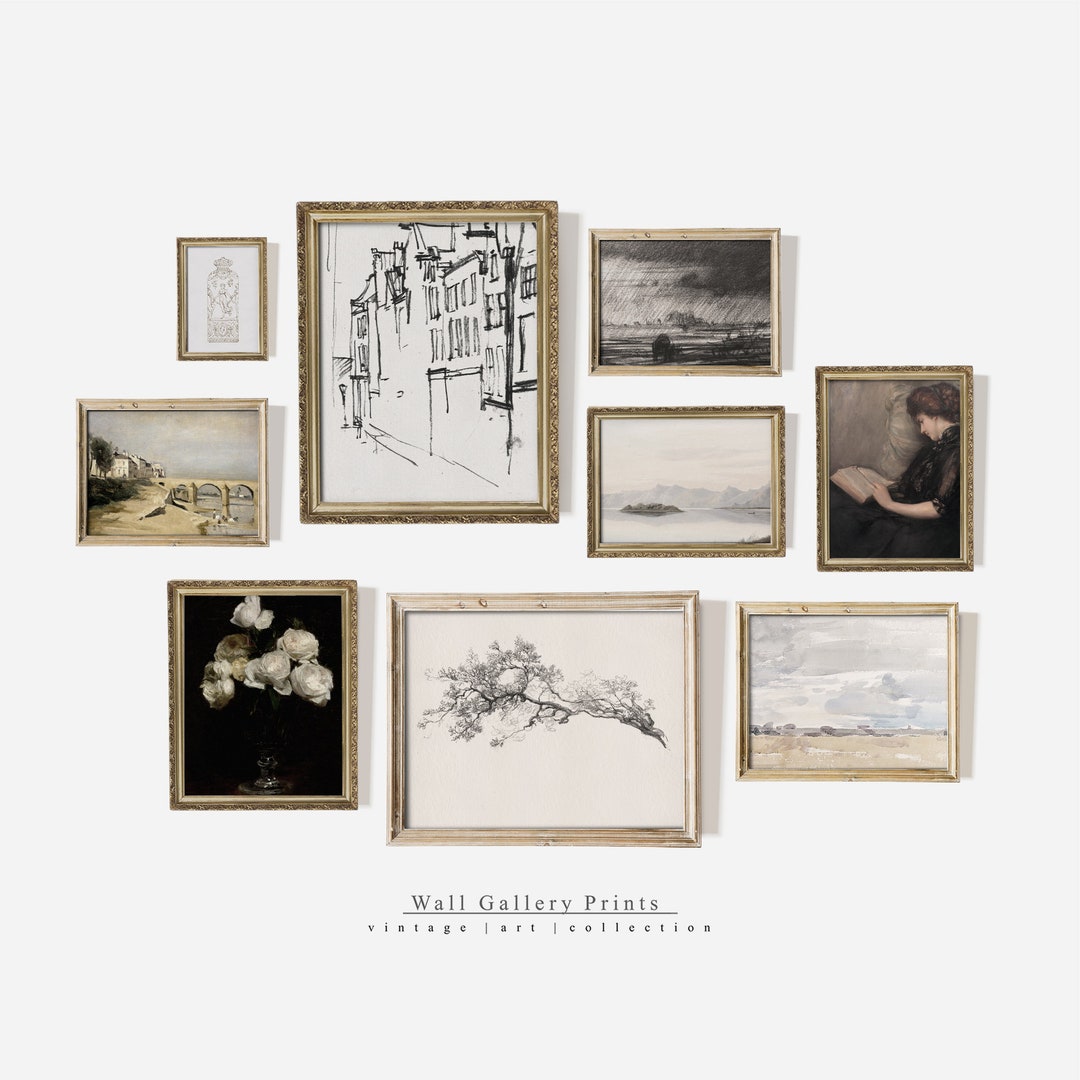 Neutral Gallery Wall Art Print SET Vintage Moody Home Decor - Etsy