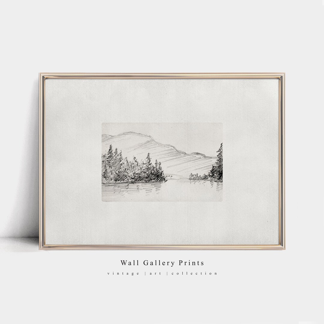Mountain View Simple Light Drawing | Cabin Home Decor | PRITNABLE ...