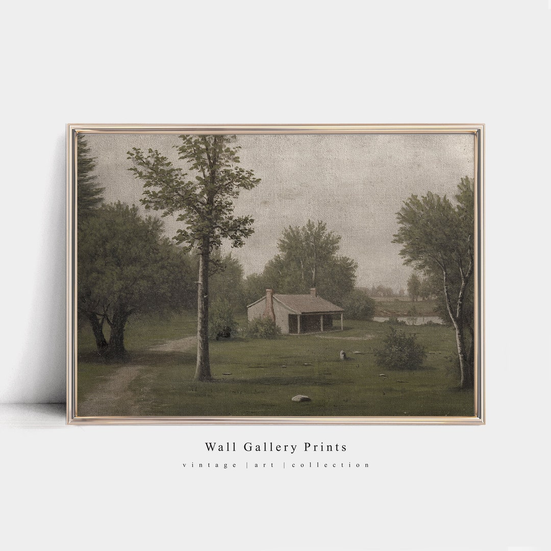 Rustic Cabin Painting | Vintage Oil Print | Digital Printable Wall Art ...