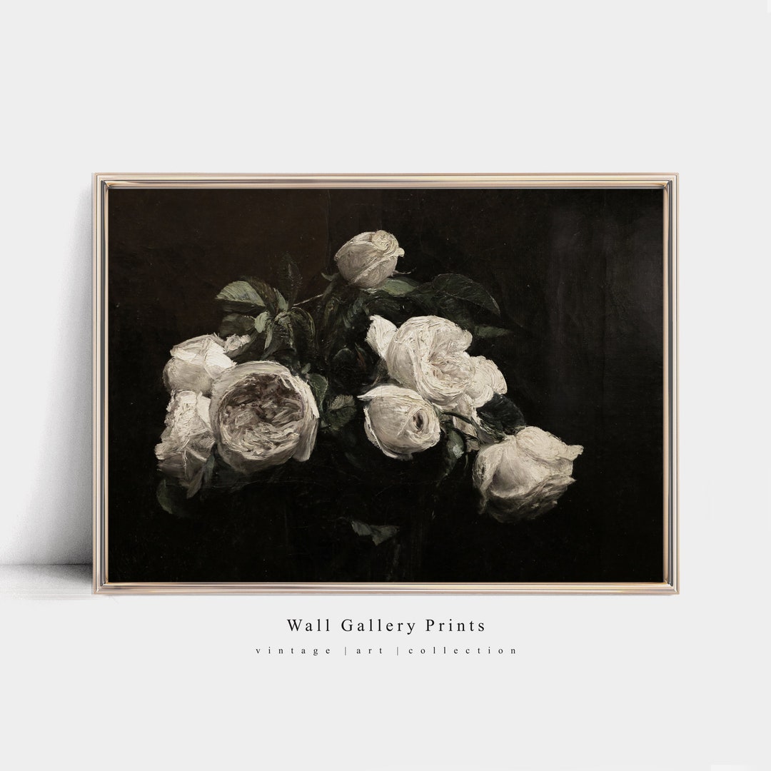 Moody White Flower Still Nature | Vintage Oil Painting | PRINTABLE ...