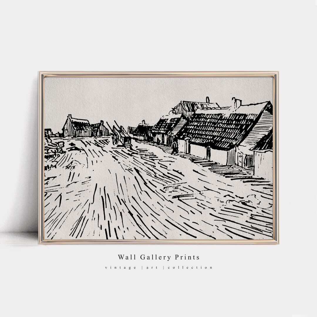Antique Farmscape Sketch | Minimalist Vintage Abstract Drawing Art ...