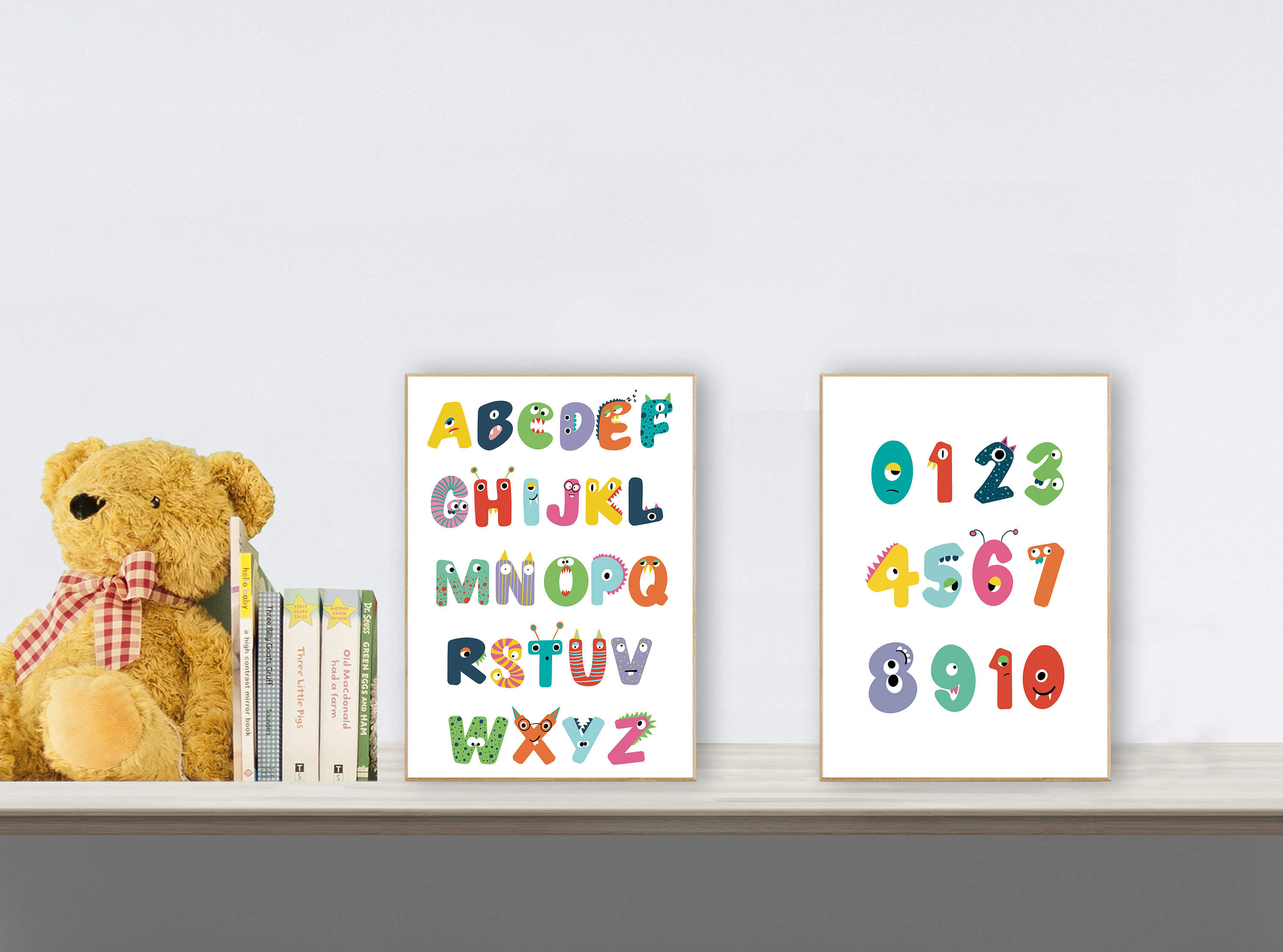 Monsters Printable Alphabet and Numbers Wall Art,set of 2 Playroom Kids ...